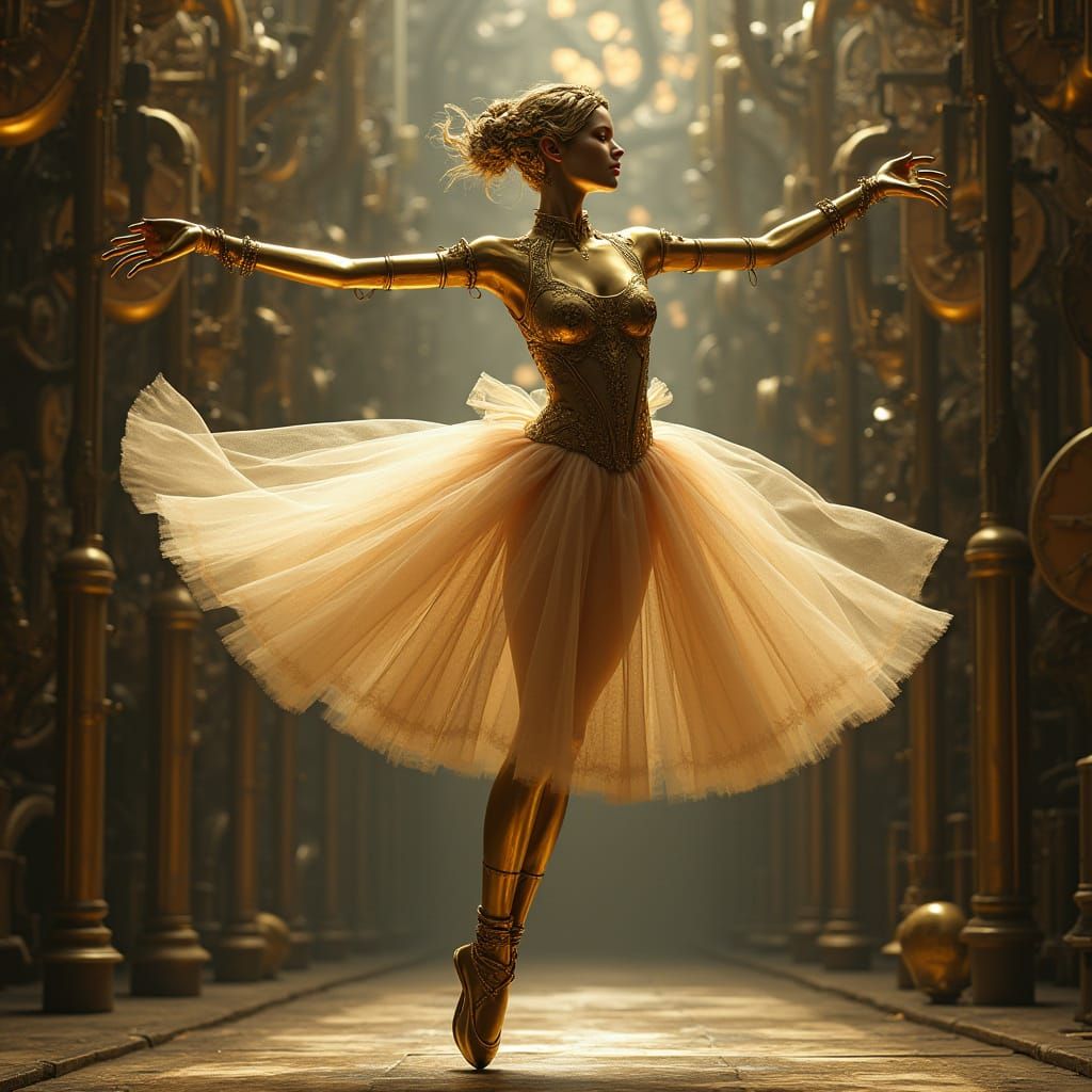 Steampunk Automaton Ballerina in Art Nouveau Style - AI Art