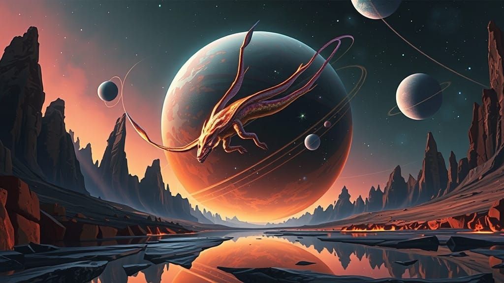 A majestic, iridescent cosmic beast,