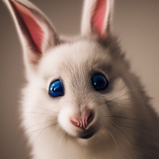 Rabbit; Pointy ears; Round nose; White fur; wearing a Green hat; Big ...