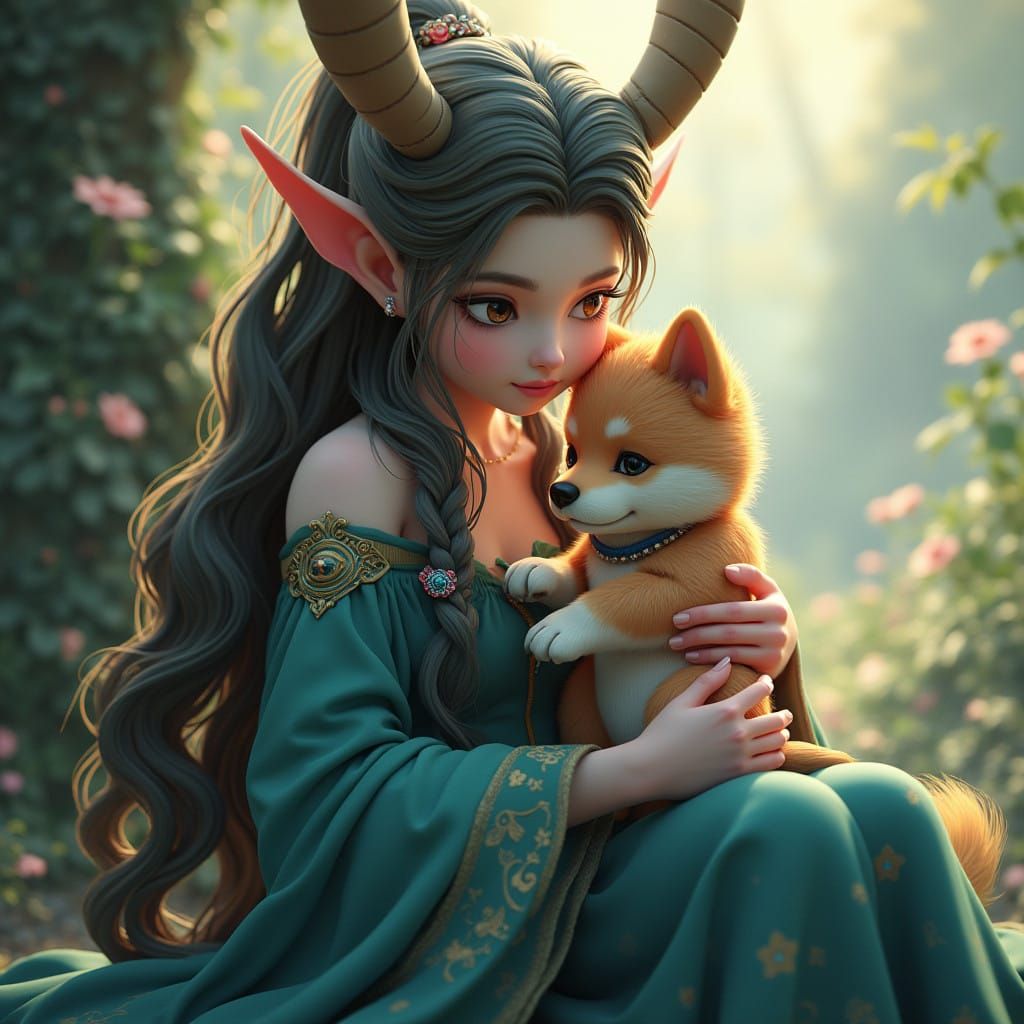 Female Loki with Fox pup - Norse Goddess Loki Cradles a Clay...