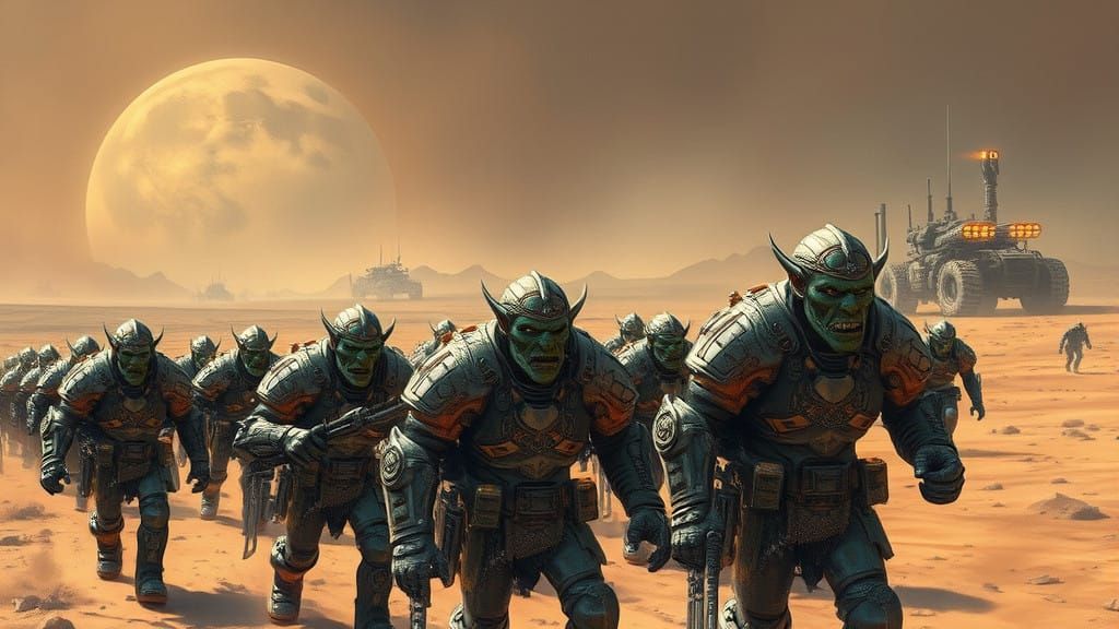 Cyberpunk Orcs in Post-Apocalyptic Desert Landscap... - AI Art