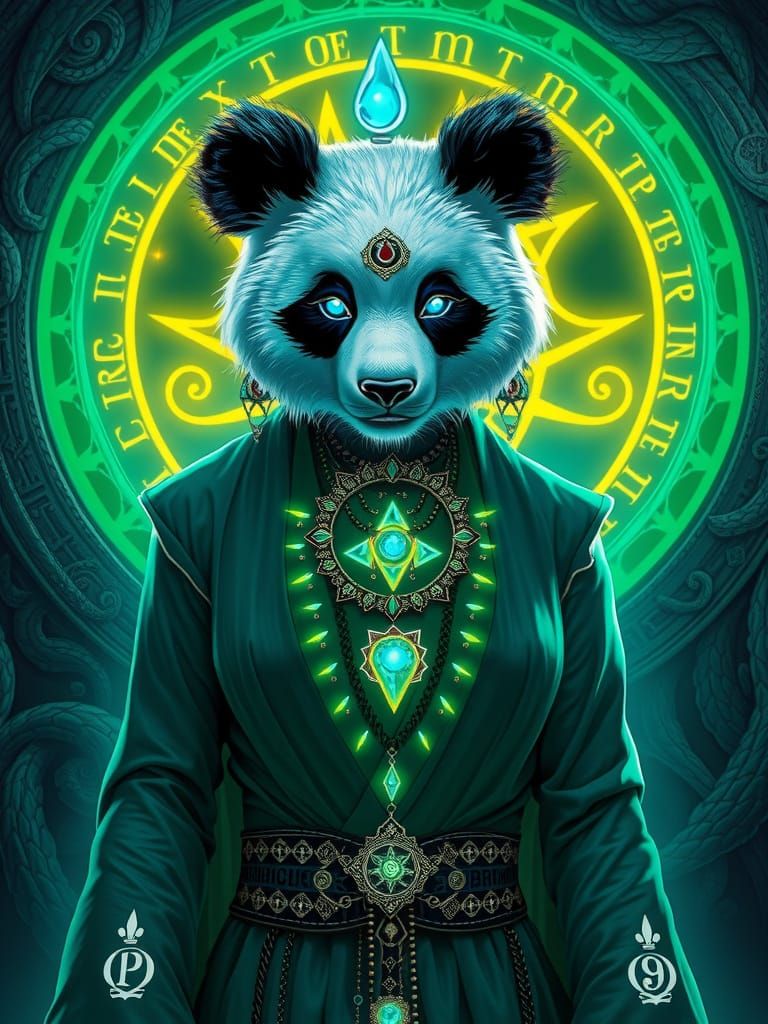 Tarot Rune inspired, medium physique female Panda Goddess, lucent fur ...