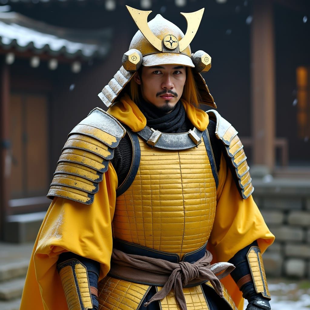 Muscled Samurai in Winter Castle - AI Art