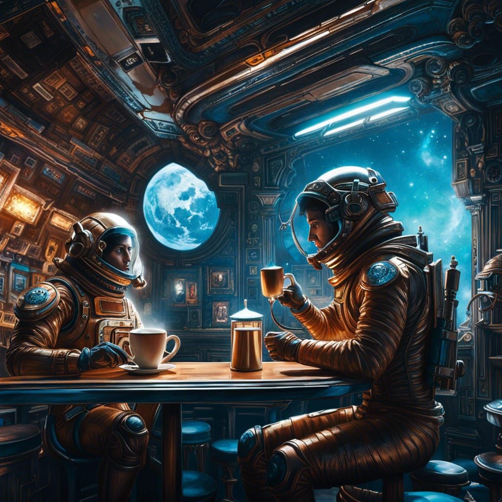 Astronauts having coffee in space coffee shop - AI Generated Artwork ...