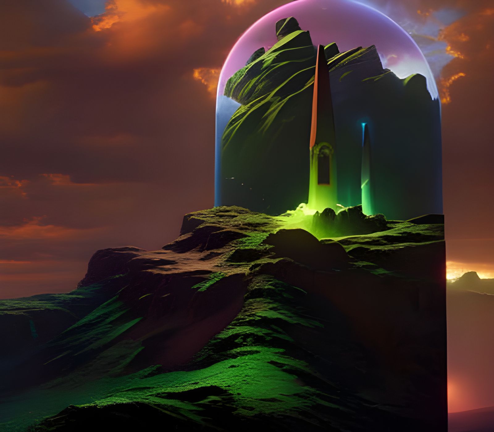 Monolith in the desert Pino Daeni Killian Eng Polycount oil on canvas Kodak Ektar faience Octane ...