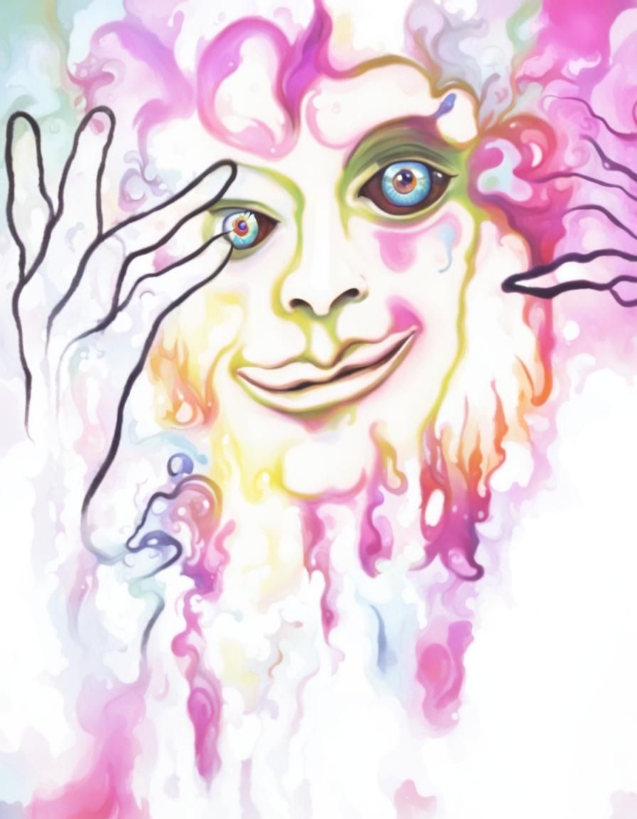 A psychedelic hippie turning all surreal when he looks at himself in ...