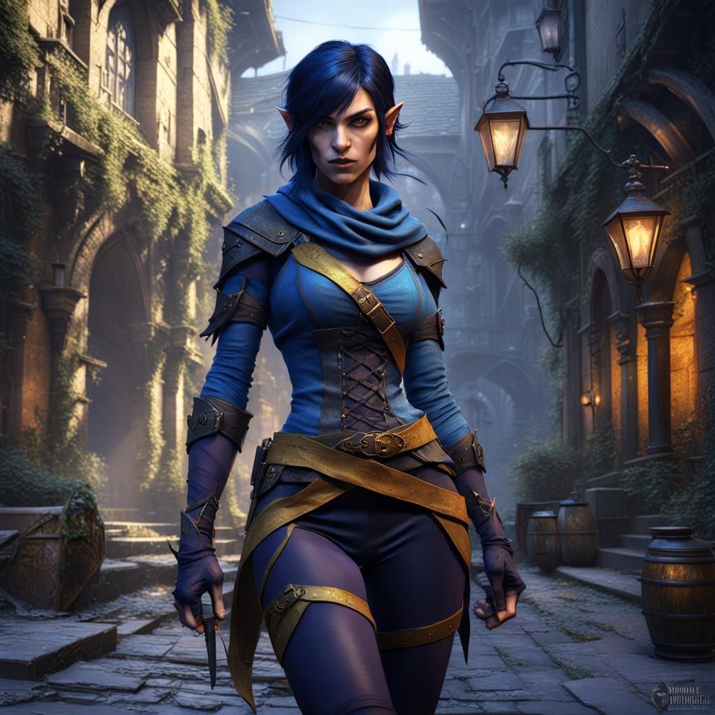 Elf Thief in Urban Setting: Dark Fantasy Art - AI Art