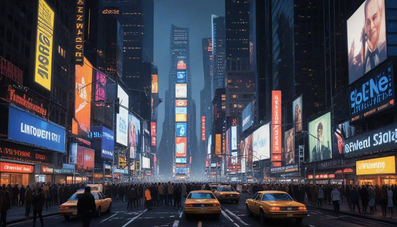 Futuristic Times Square New Year's Eve 2000 - AI Art