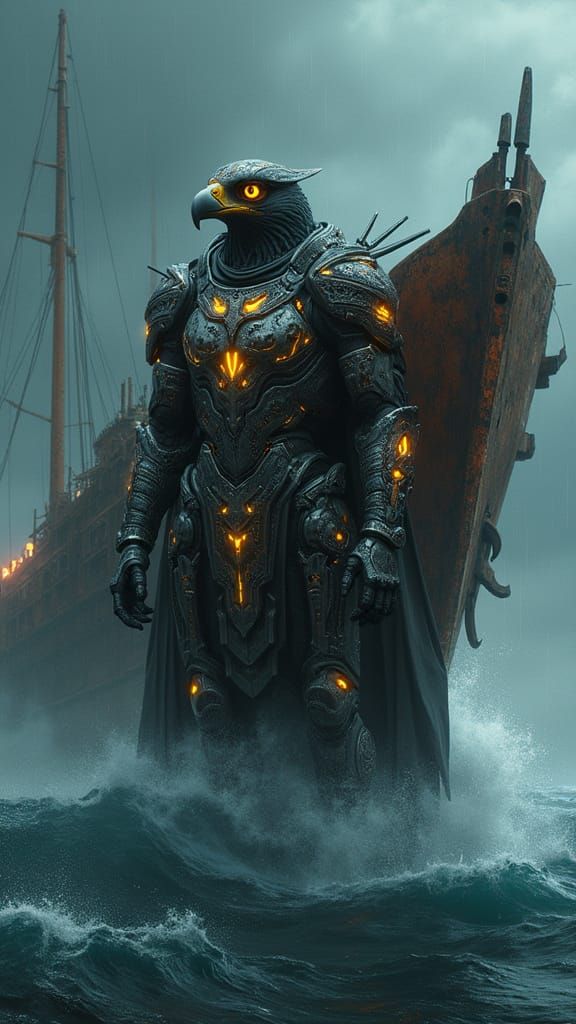 Cybernetic Falcon Warrior in Futuristic Armor - AI Art