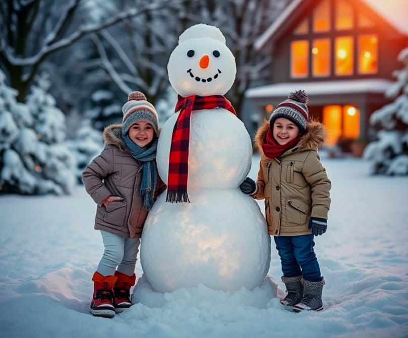 "Our cute snowman is finished!" - "Our cute snowman is finis...