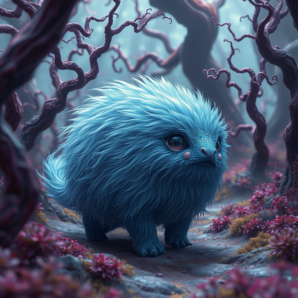 Surreal Blue Cube-Shaped Creature in a Dreamlike F... - AI Art