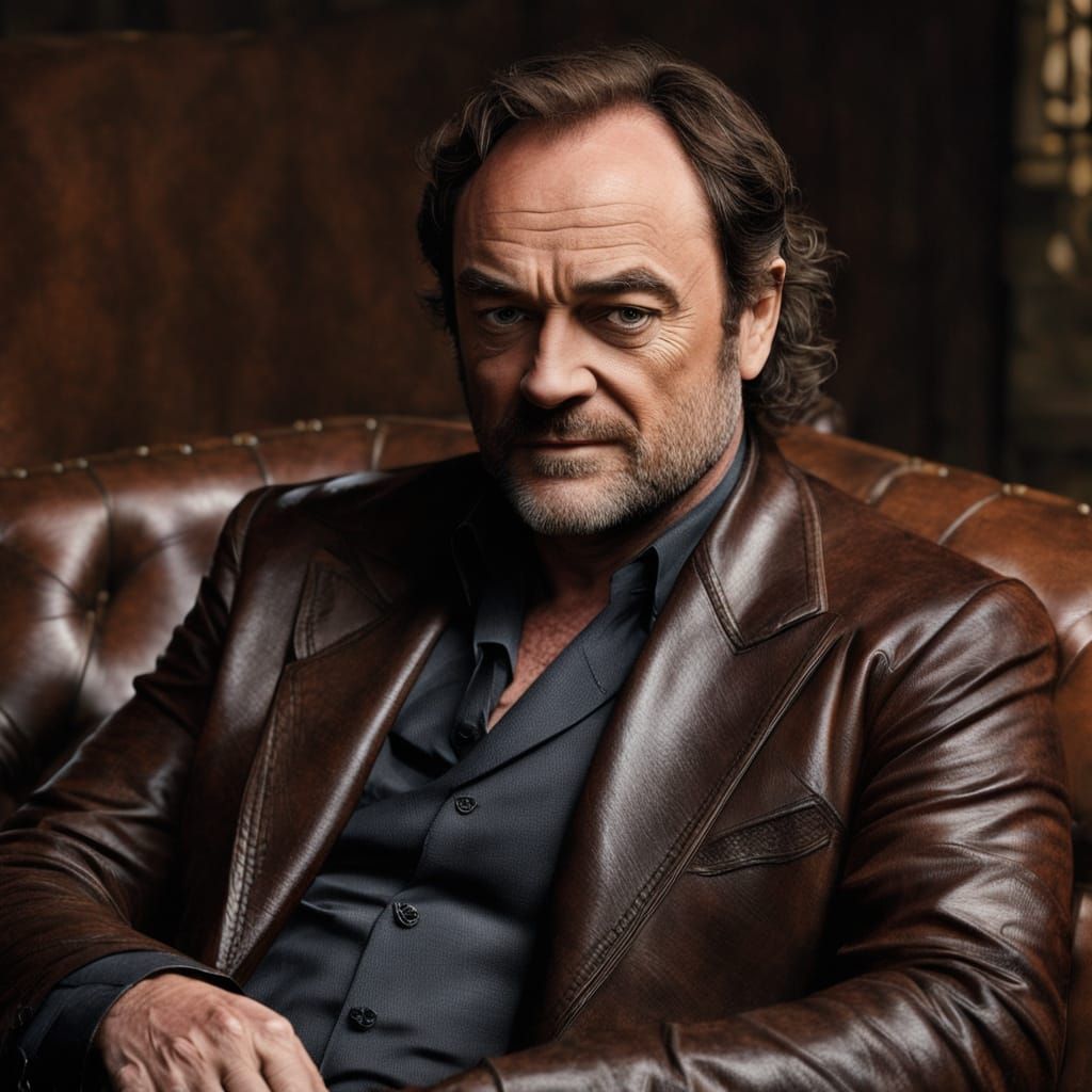 Handsome Medieval Knight Smirks from Leather Couch - AI Art