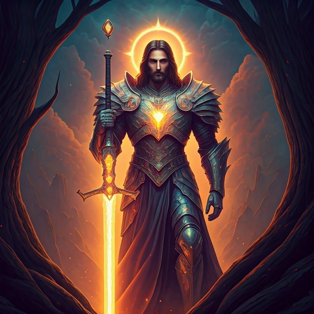 Divine Warrior in Iridescent Opal Armor - AI Art