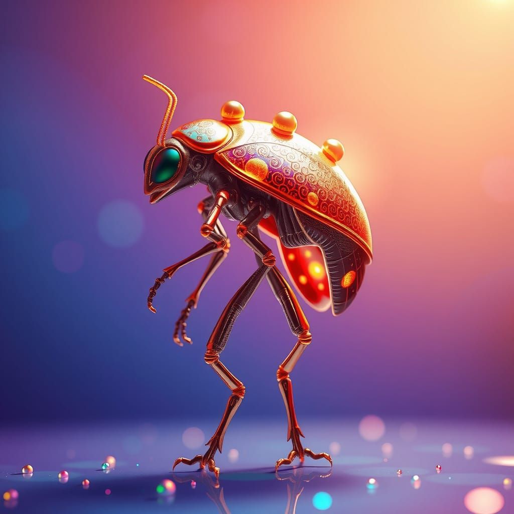 Ladybug Alien Radiates against Kaleidoscopic Backg... - AI Art