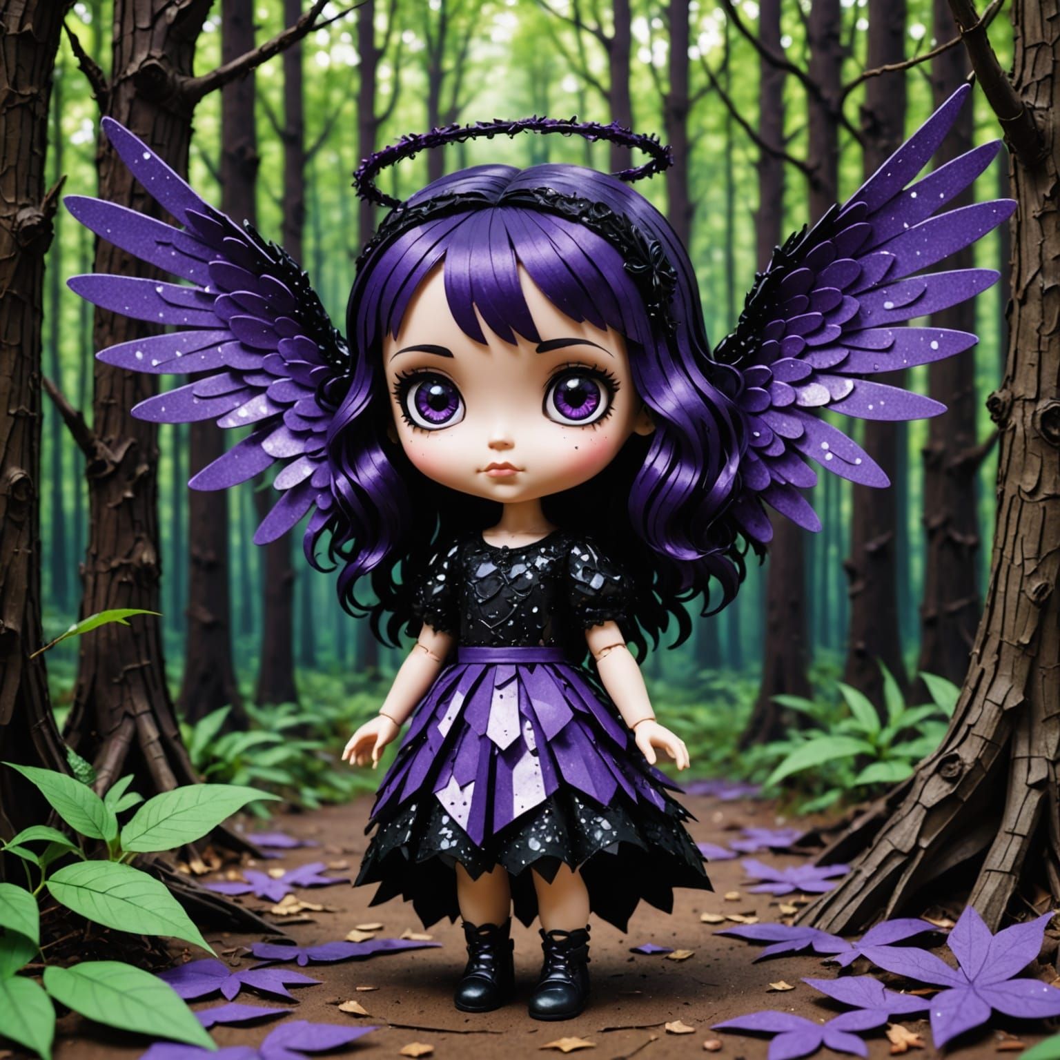 Gothic Angel in 18k Alcohol Ink Chibi Style with C... - AI Art