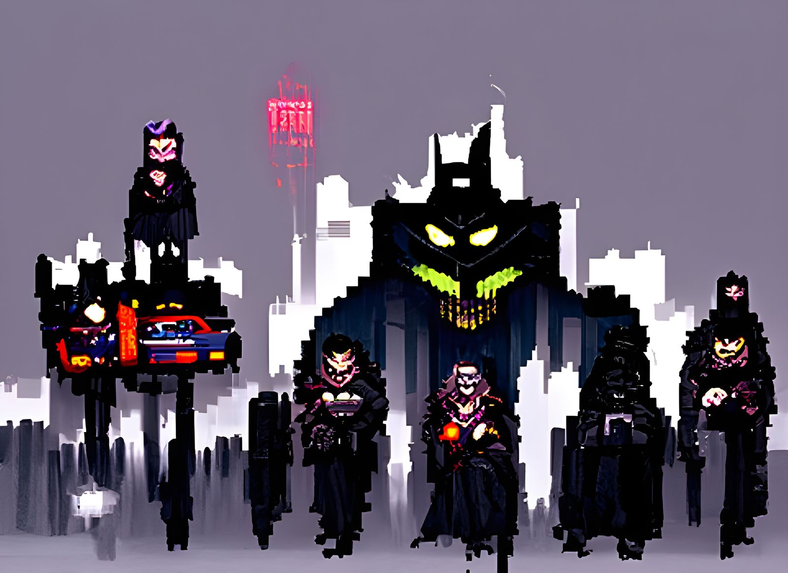 8 bit gotham city bat mobile villains pixel art anime sinister by Greg ...