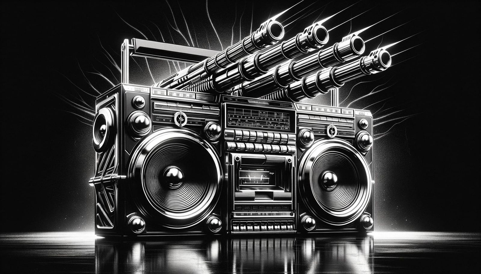 Ghetto Blaster - Surreal Cyberpunk Boombox with Gatling Guns