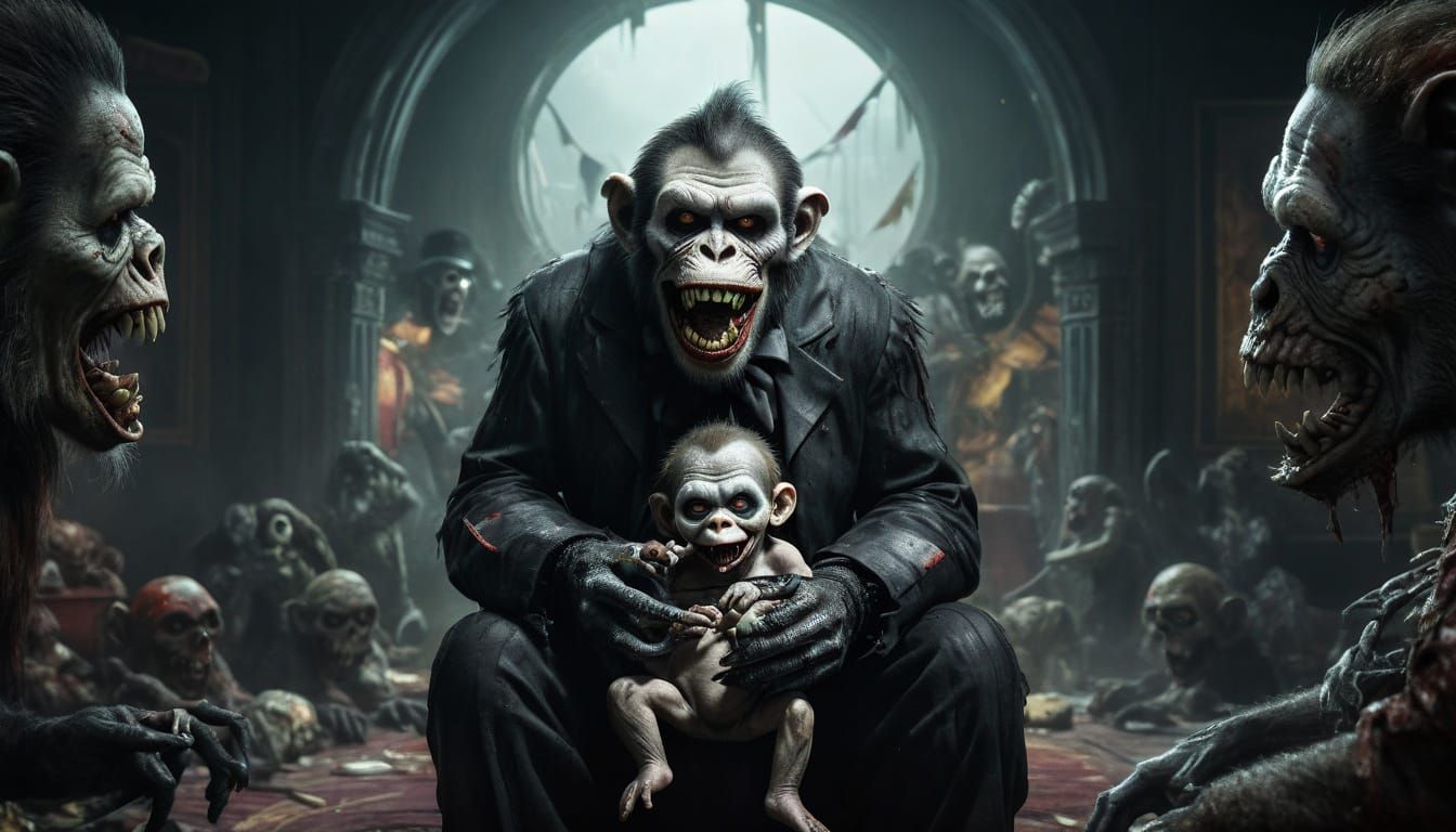 Zombie Monkey Monster Circus Clown Grim Reaper Holding His Zombie ...