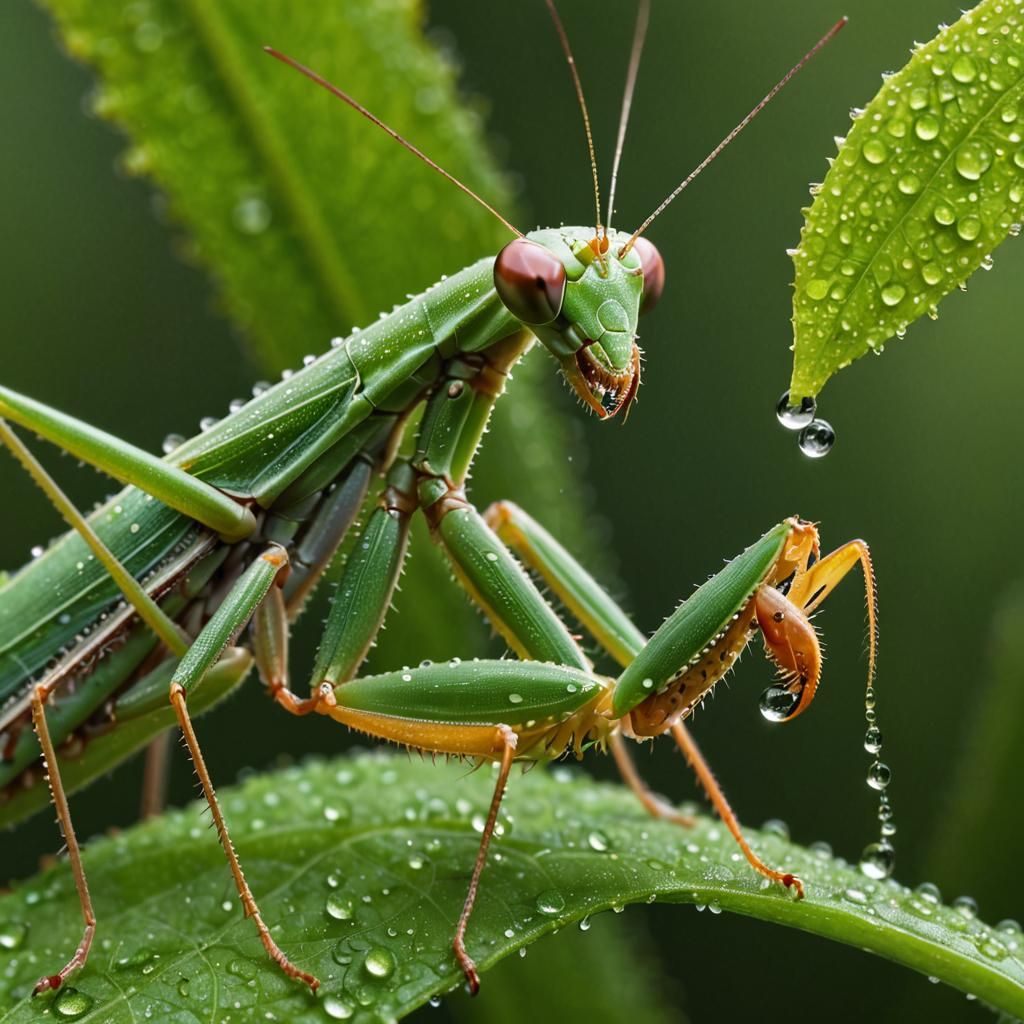 Praying Mantis on leaf - AI Generated Artwork - NightCafe Creator