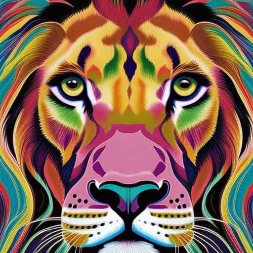 Psychedelic Lion Painting, Symmetry - AI Generated Artwork - NightCafe ...
