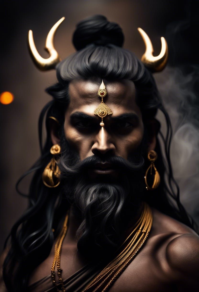 Indian God shiva ,Strong, muscular, tall, Greek god face , two horns ...