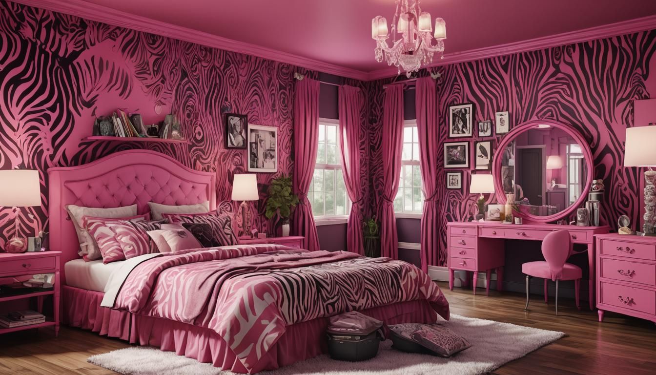 2000s emo pink zebra-print teen bedroom - AI Generated Artwork ...