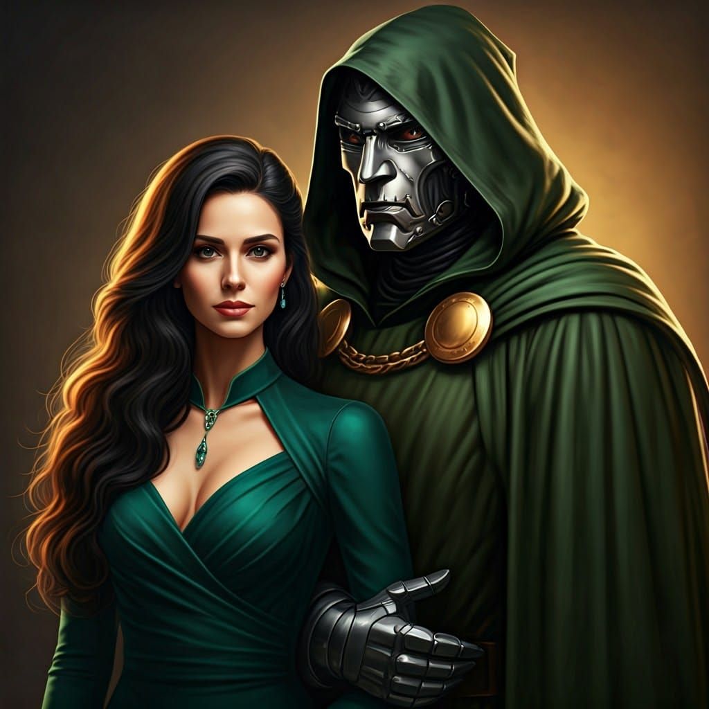 Regal Doctor Doom and Elegant Wife Valeria in Emer... - AI Art