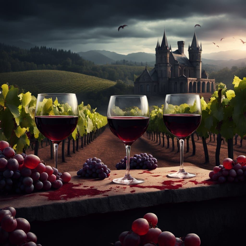Vampires Savoring Fine Wine in a Haunting Modern V... - AI Art