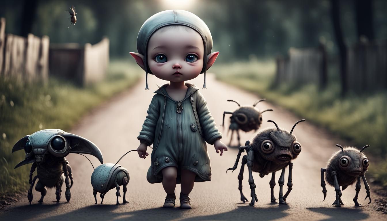 Stunning chibified alien chibi baby girl with big feet walking down the ...