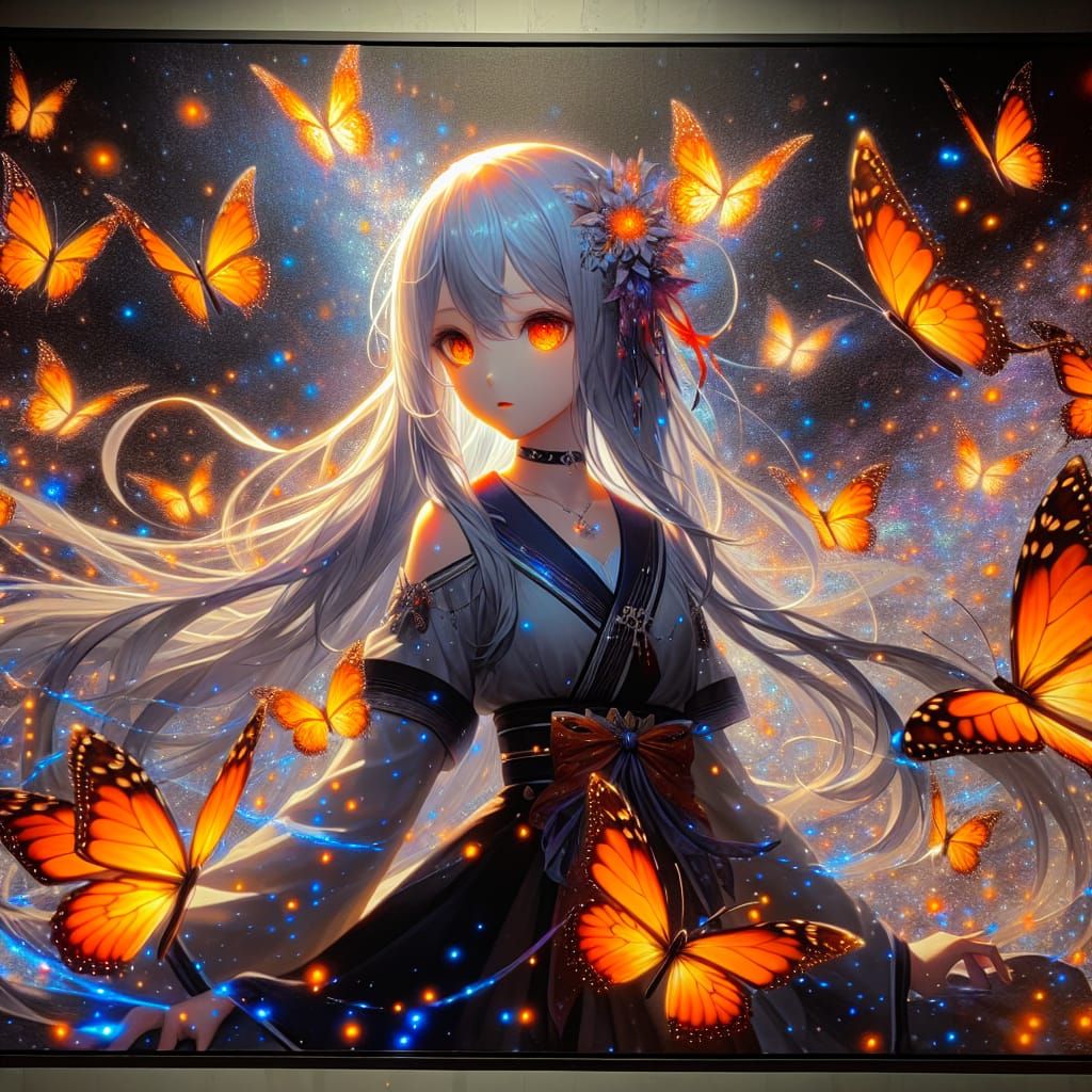 Mistress of the Butterflies - Anime Goddess Surrounded by Gl...