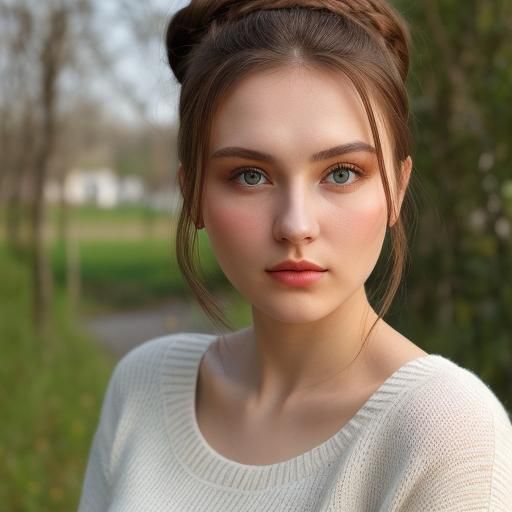 Ukrainian girl, cute, 18 year old, young, round face, neutral ...