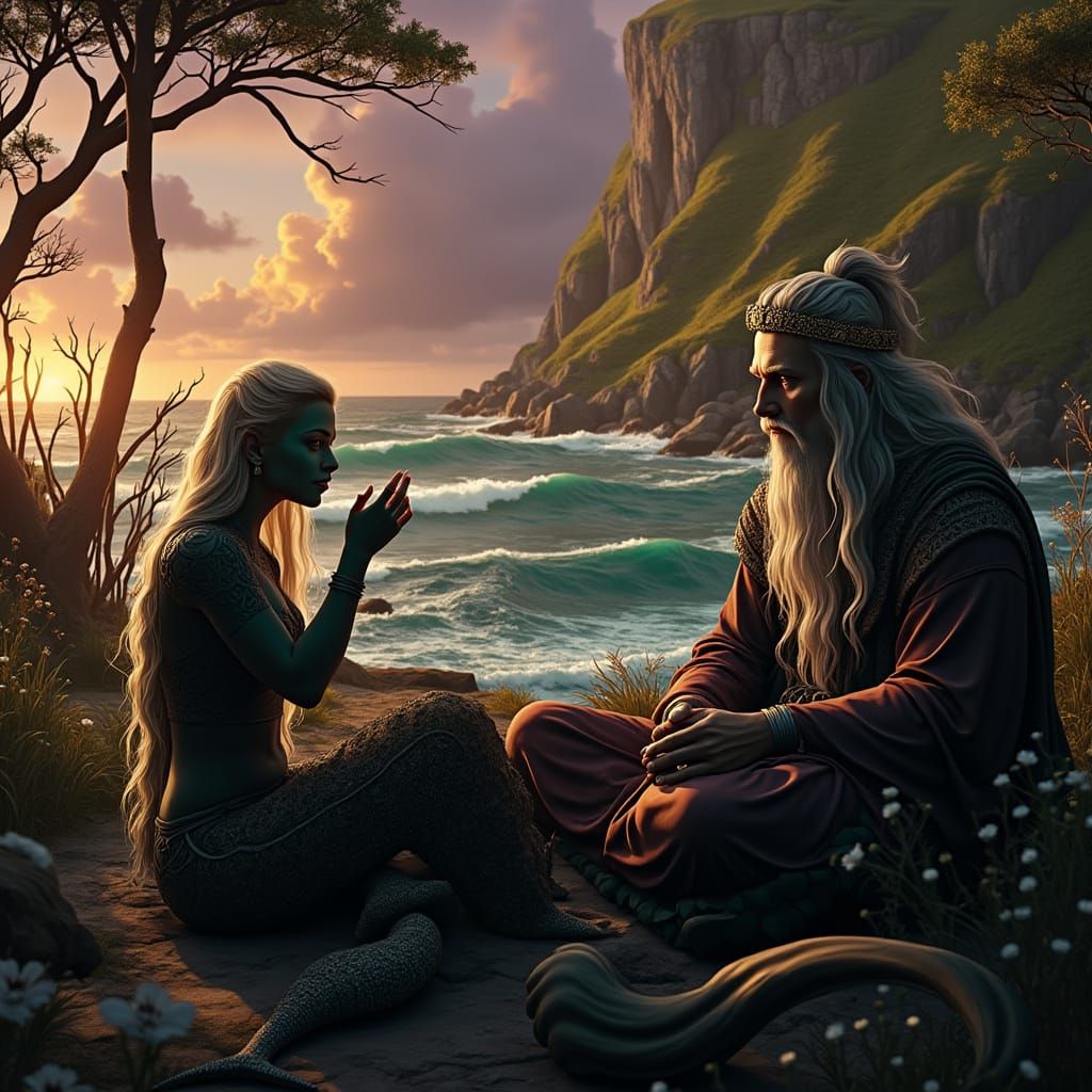 Celtic Goddess Morrigan Surrounded by Mythical Cre... - AI Art