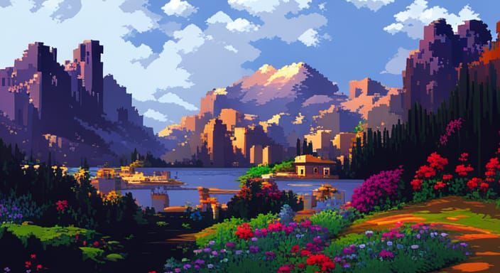 16 bit style pixel landscape - AI Generated Artwork - NightCafe Creator