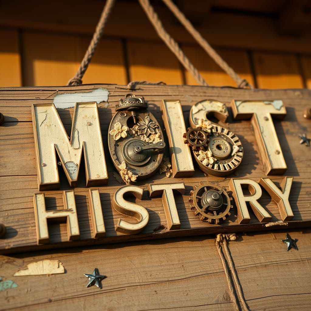 Surreal. Simplistic. Sign: “MOiST HiSTORY” historic closeup image in ...