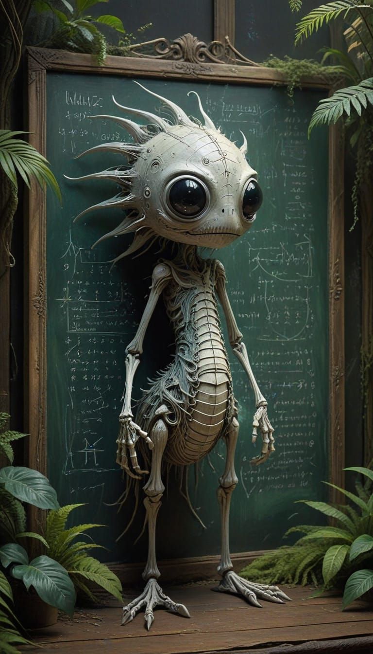 Fantastical Creature Writes Mathematical Equations... - AI Art