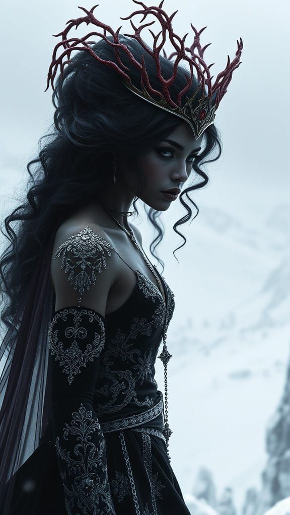 Regal Fae Queen Faces Ancient Abyss - AI Art