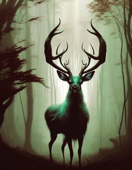 ghost stag at the creepy forest - AI Generated Artwork - NightCafe Creator
