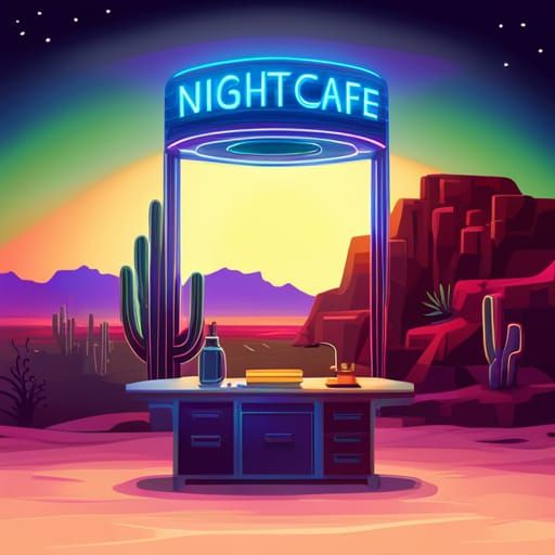 a professional logo of a glowing neon font that says "NightCafe", in ...