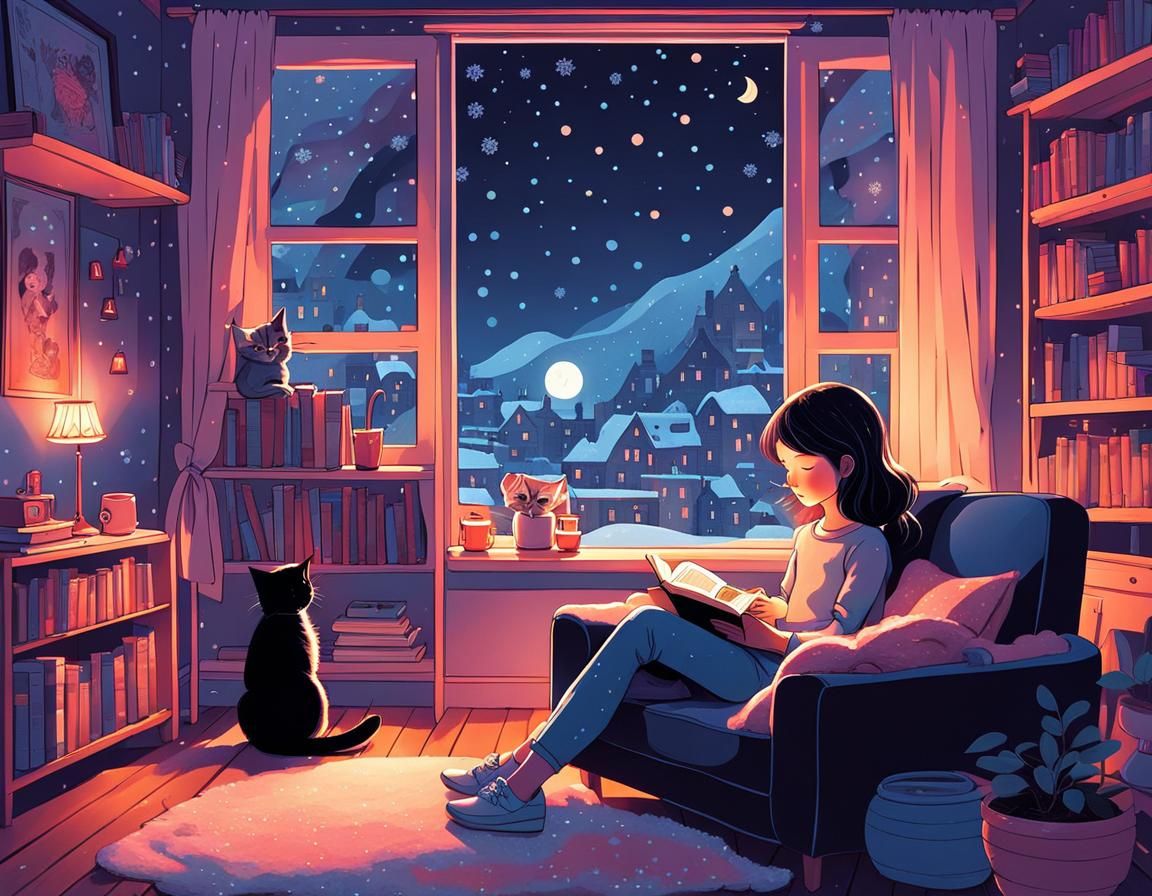 A colorful and vibrant ink illustration depicting a very young, cute ...