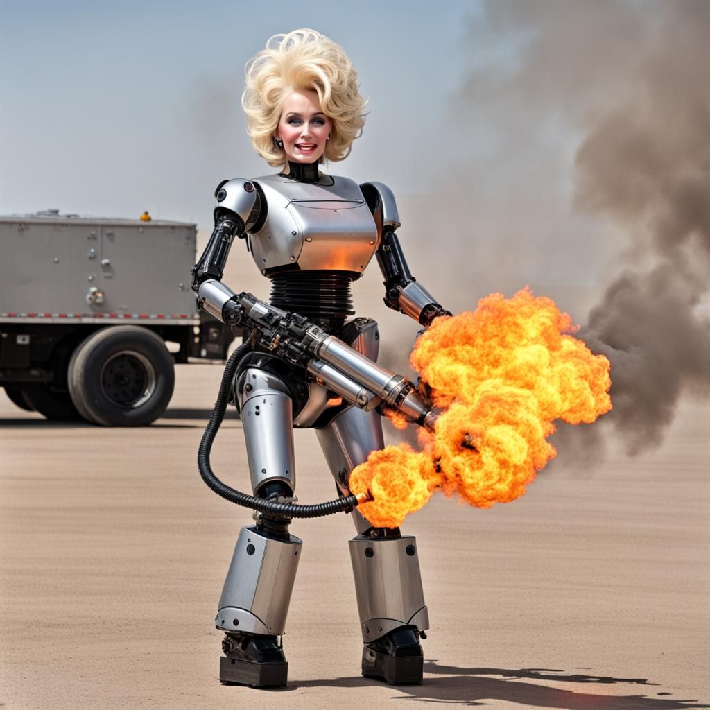 robot dolly parton with a flamethrower - AI Generated Artwork ...