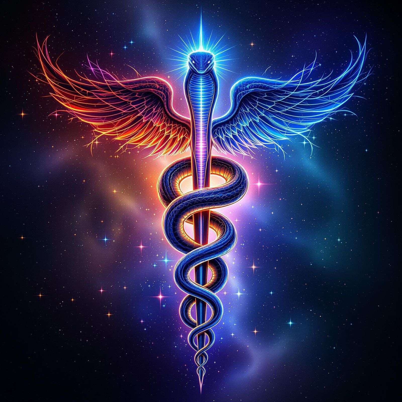 Caduceus Medicine Symbol 2 - Mystical Caduceus Medicine Symb...