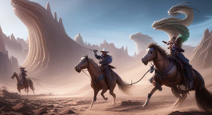 cowboys fighting white dragon in the desert - AI Generated Artwork ...