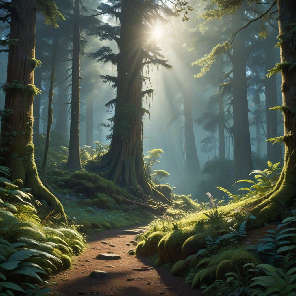 Whimsical Ancient Forest in Springtime, as Hayao M... - AI Art