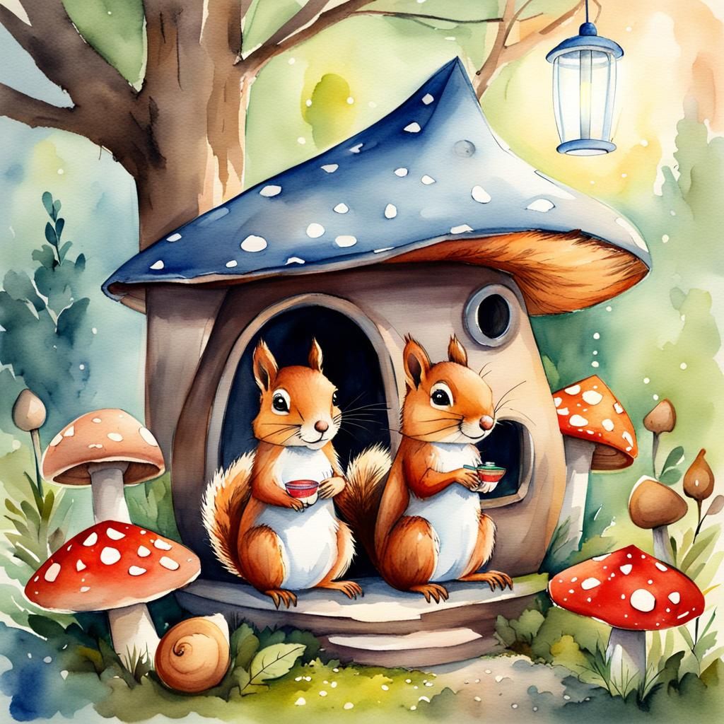 Tea time for squirrels - AI Generated Artwork - NightCafe Creator