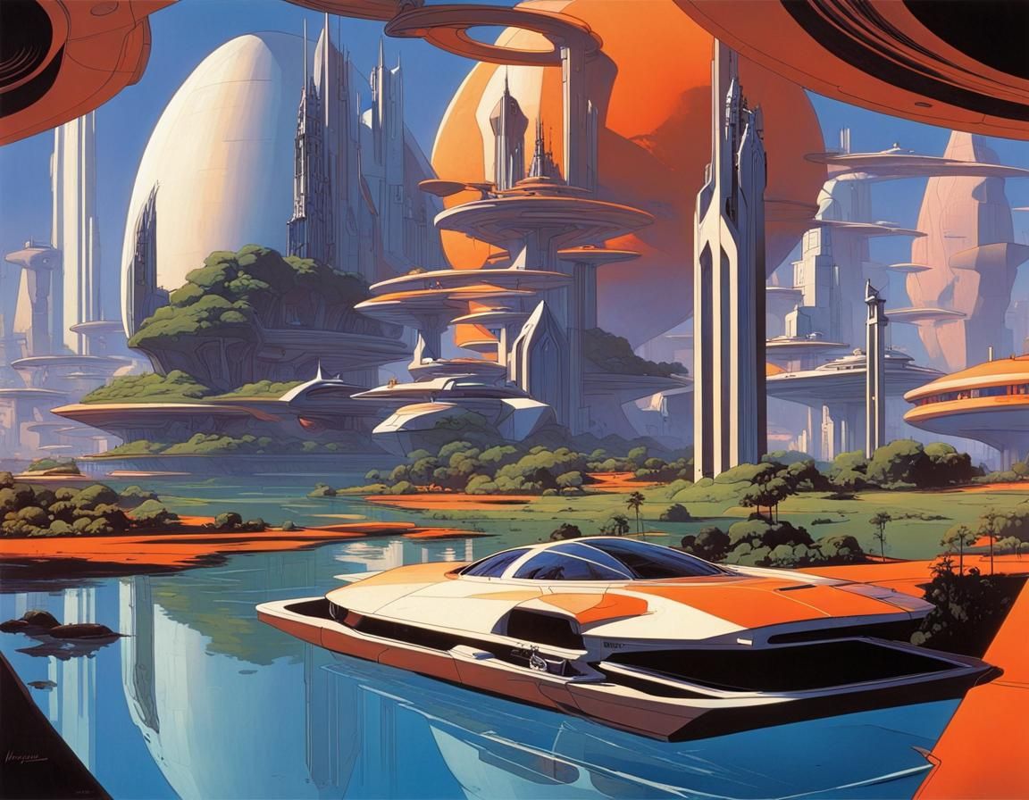 16k resolution, art by Syd Mead, Hayao Miyazaki, Roger Dean. Futuristic ...