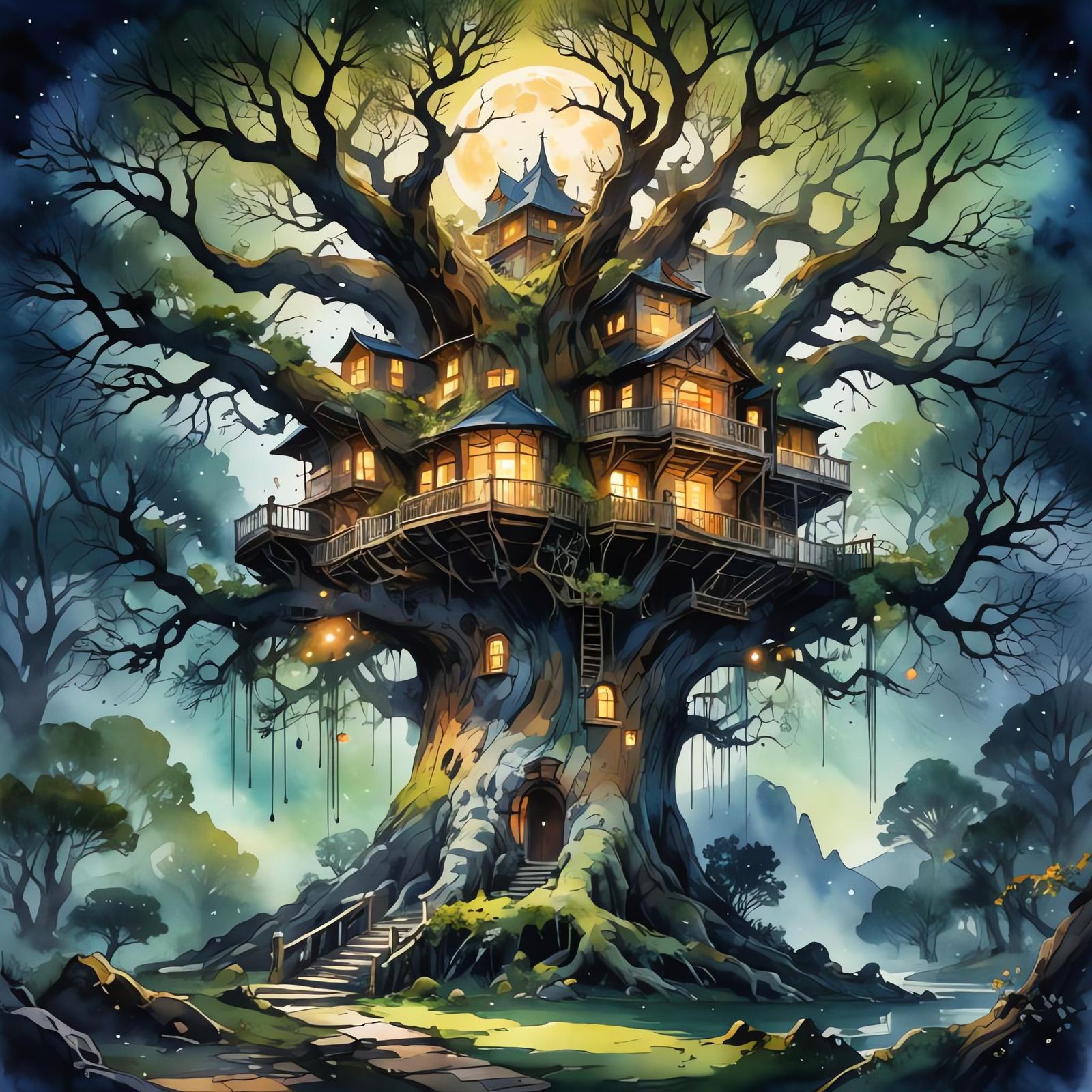 Fantasy inn by moonlight - AI Generated Artwork - NightCafe Creator