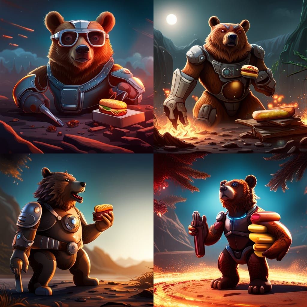 cyborg bear eating a hot-dog - AI Generated Artwork - NightCafe Creator