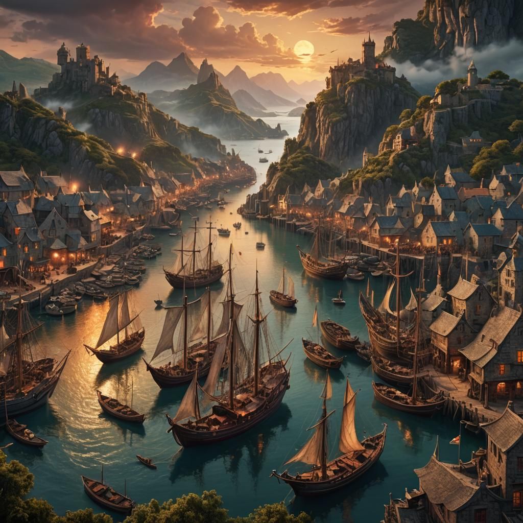 A fantasy harbour full of boats - AI Generated Artwork - NightCafe Creator