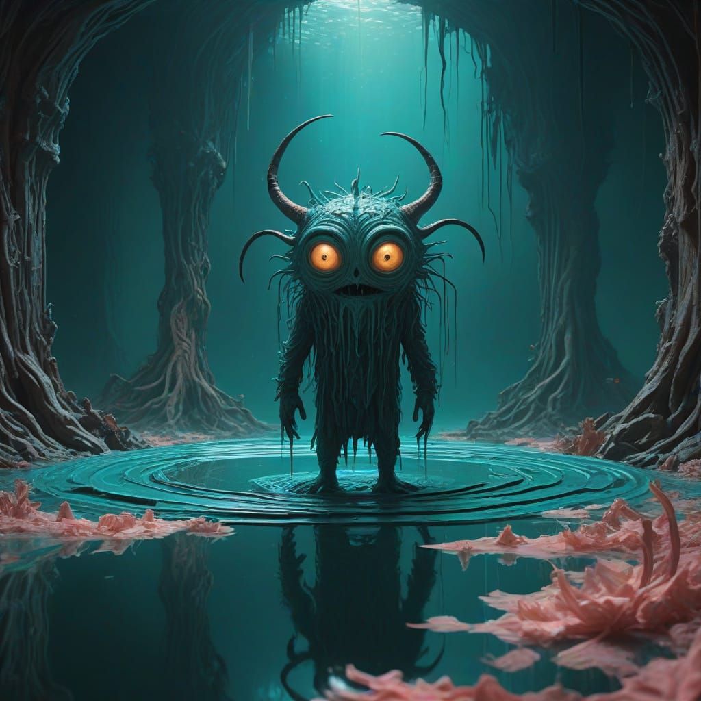 Ethereal Labyrinth Monster in Dreamlike Aqua World - AI Art
