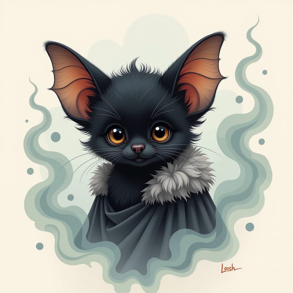 Whimsical Bat with Big Eyes in Dreamlike Setting - AI Art